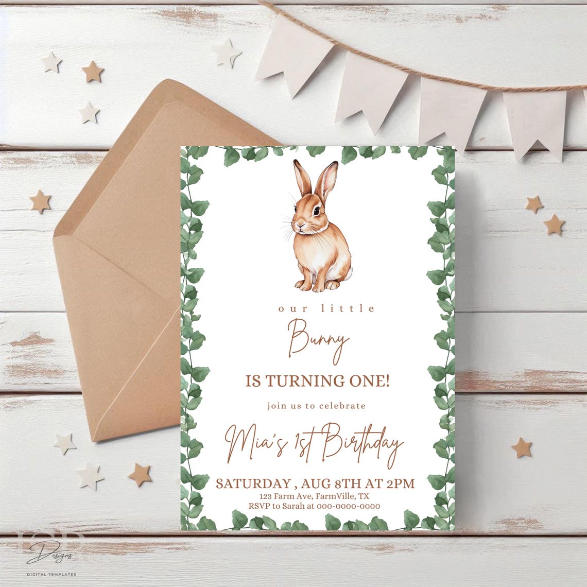 Bunny Birthday Invitation, Bunny Party Invite, Kids Bunny Party, Bunny ...
