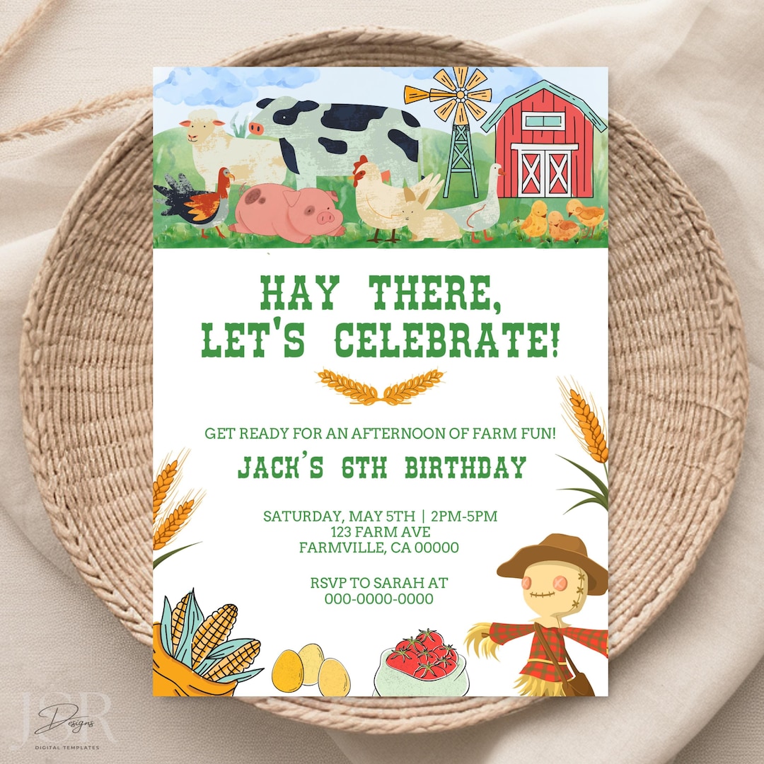 Farm Birthday Invitation, Farm Party Invitation, Kids Farm Party, Farm ...