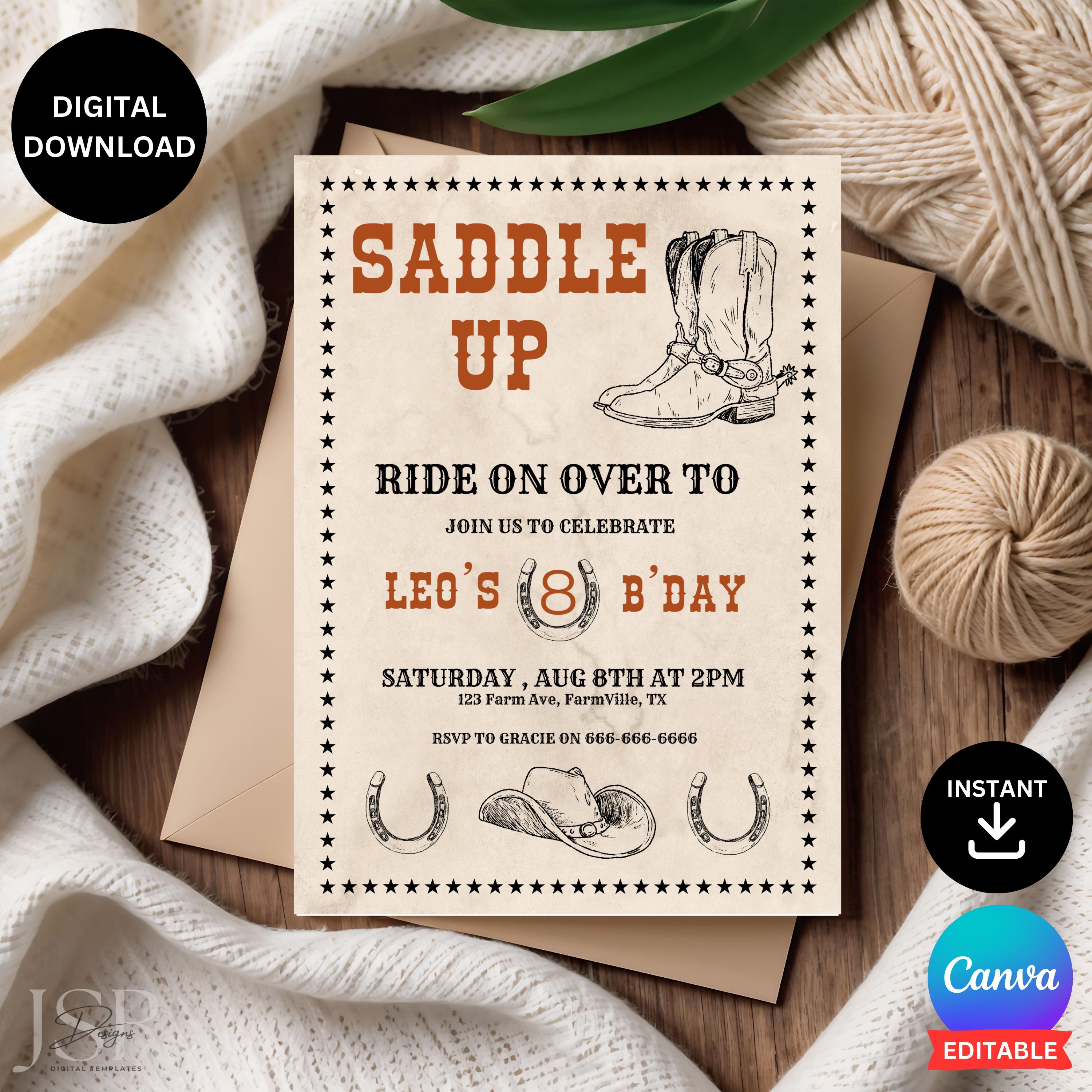 Cowboy Party Invitation Cowboy Birthday Invitation Kids Cowboy Party ...