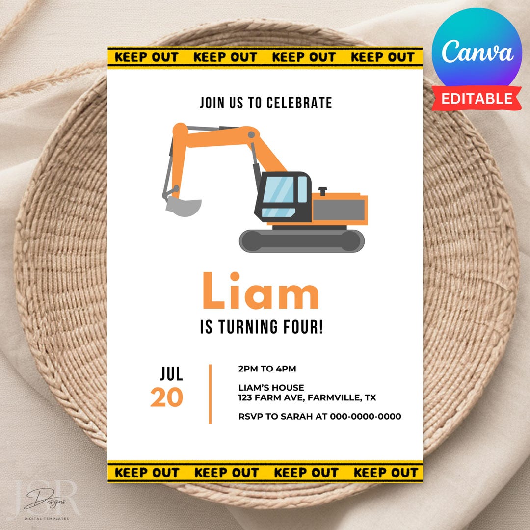 Digger Birthday Invitation, Digger Party Invitation, Kids Digger Party ...