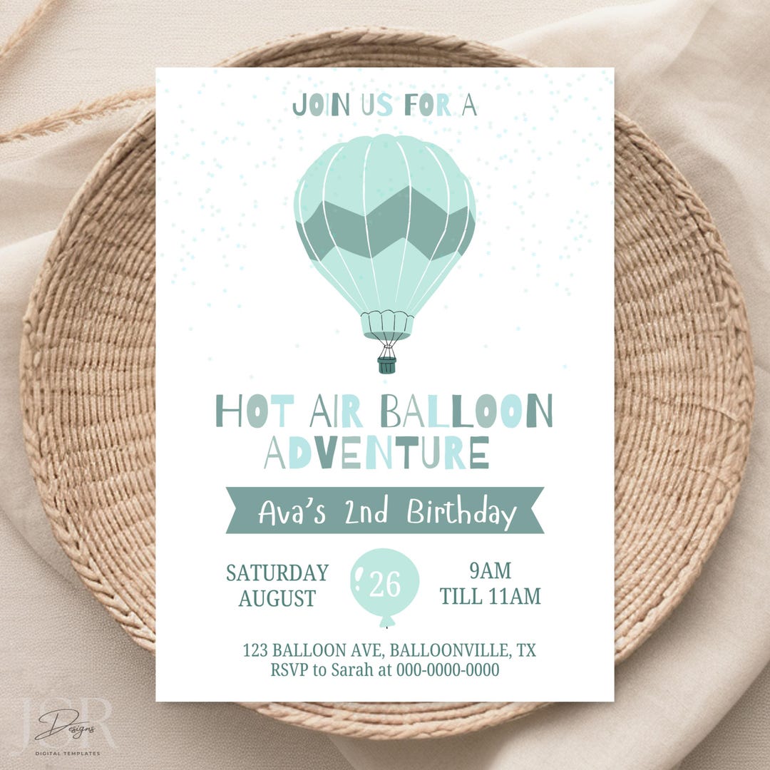 Hot Air Balloon Party Invite Hot Air Balloon Birthday Invitation Kids ...