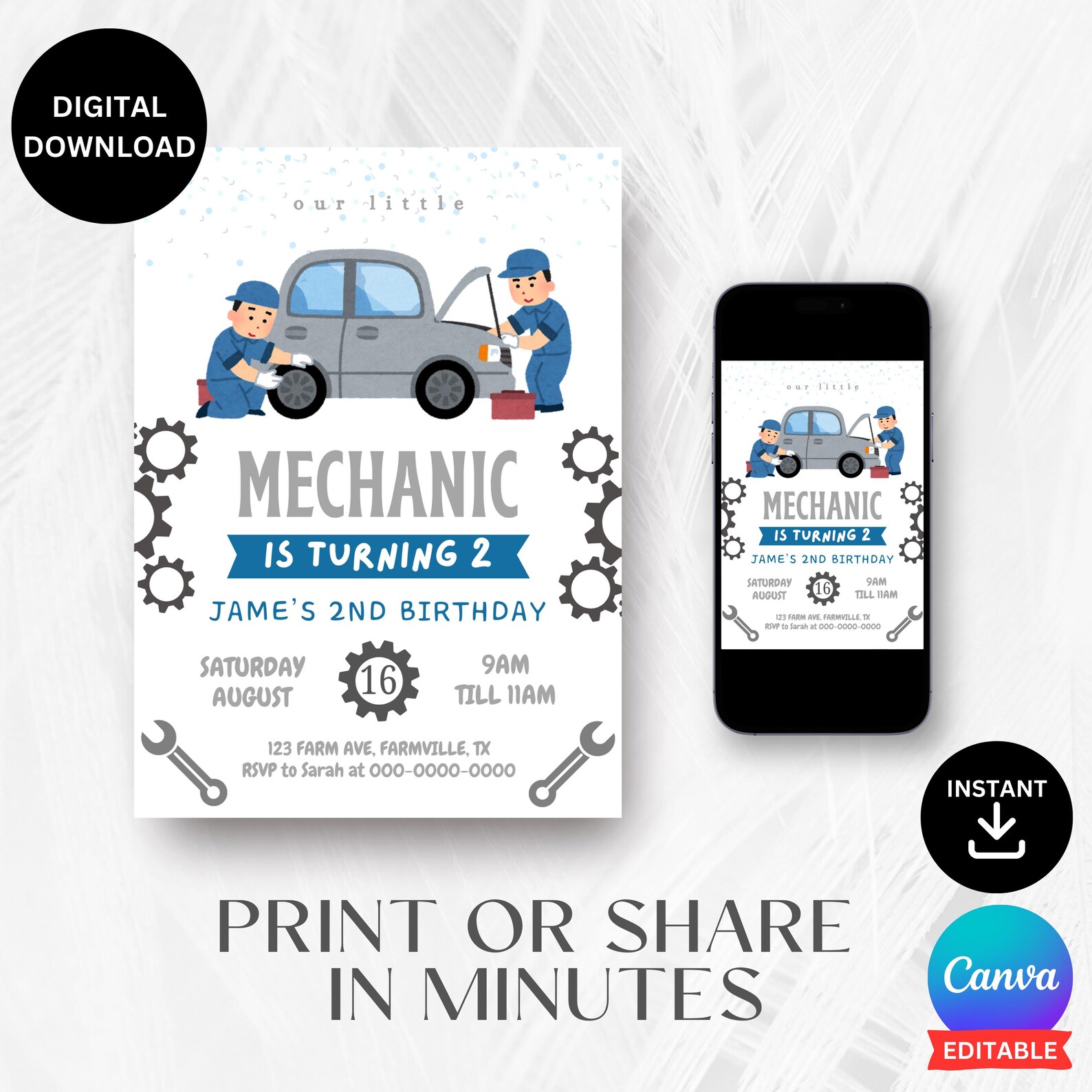 Mechanic Party Invite Mechanic Birthday Invitation Kids First Party ...