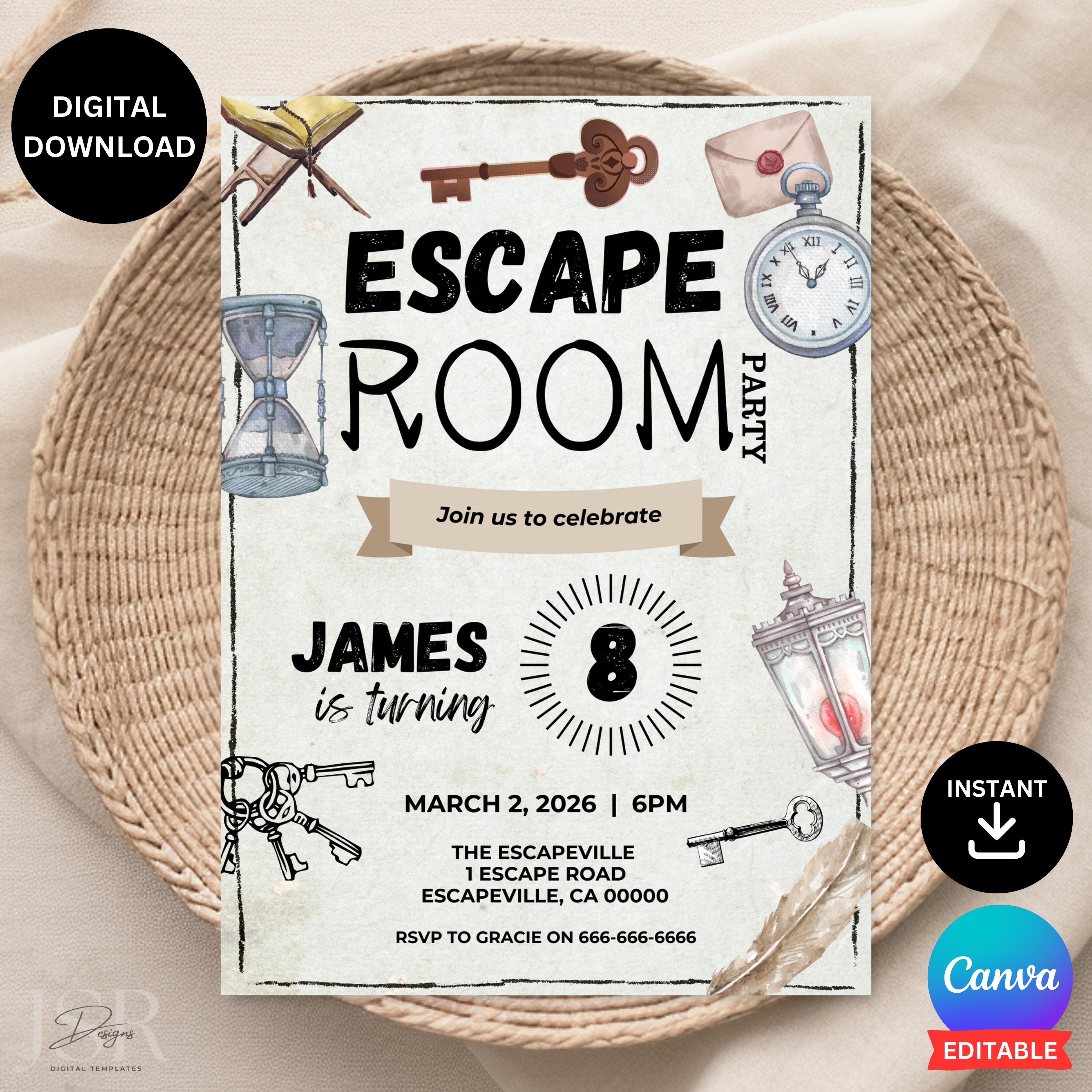 Escape Room Birthday Invitation Escape Room Party Invite Kids Escape ...