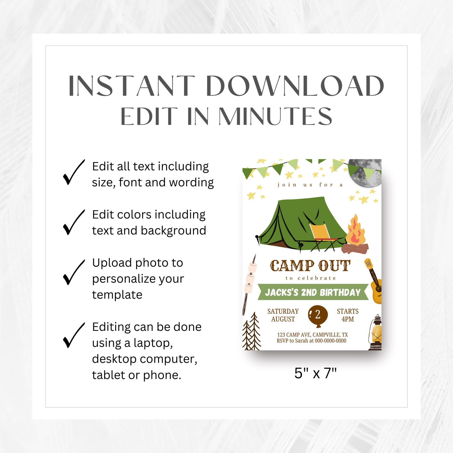 Camping Birthday Invitation Camp Out Party Invite Kids First Party ...