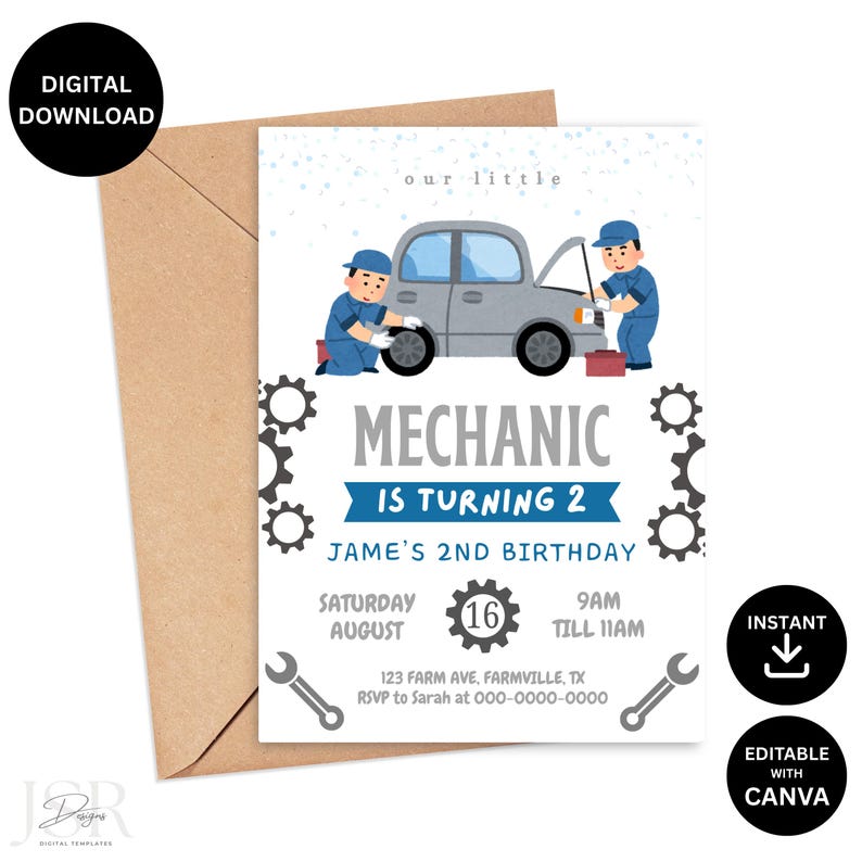 Mechanic Birthday Invitation Mechanic Party Invite Kids First Party ...