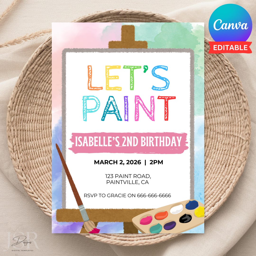 Let's Paint Birthday Invitation, Art Party Invite, Kids Art Party ...