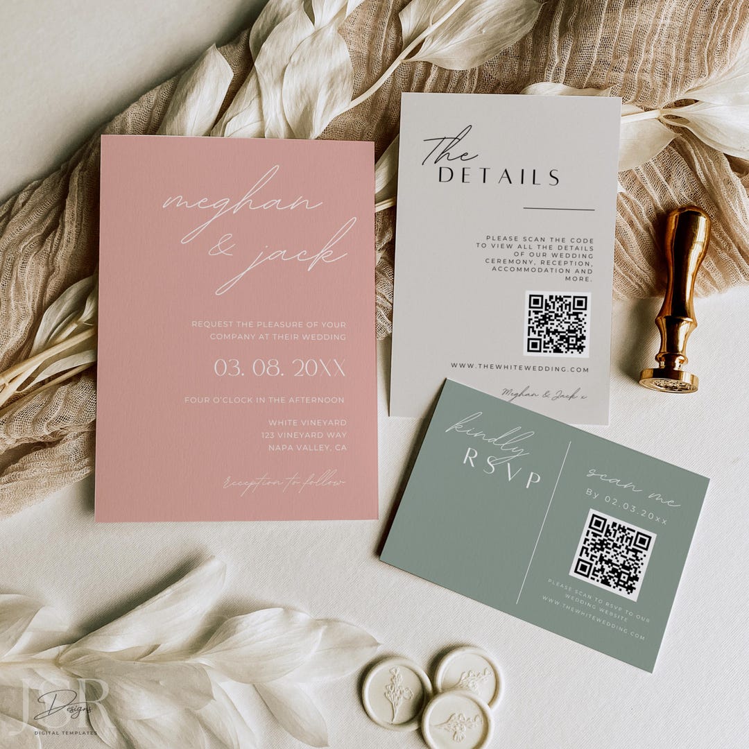 Spring Invite Suite QR Code Elegant Bloom Wedding Invitation Bundle ...