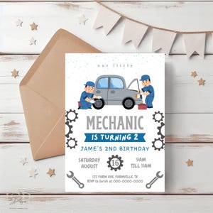 Mechanic Party Invite Mechanic Birthday Invitation Kids First Party ...