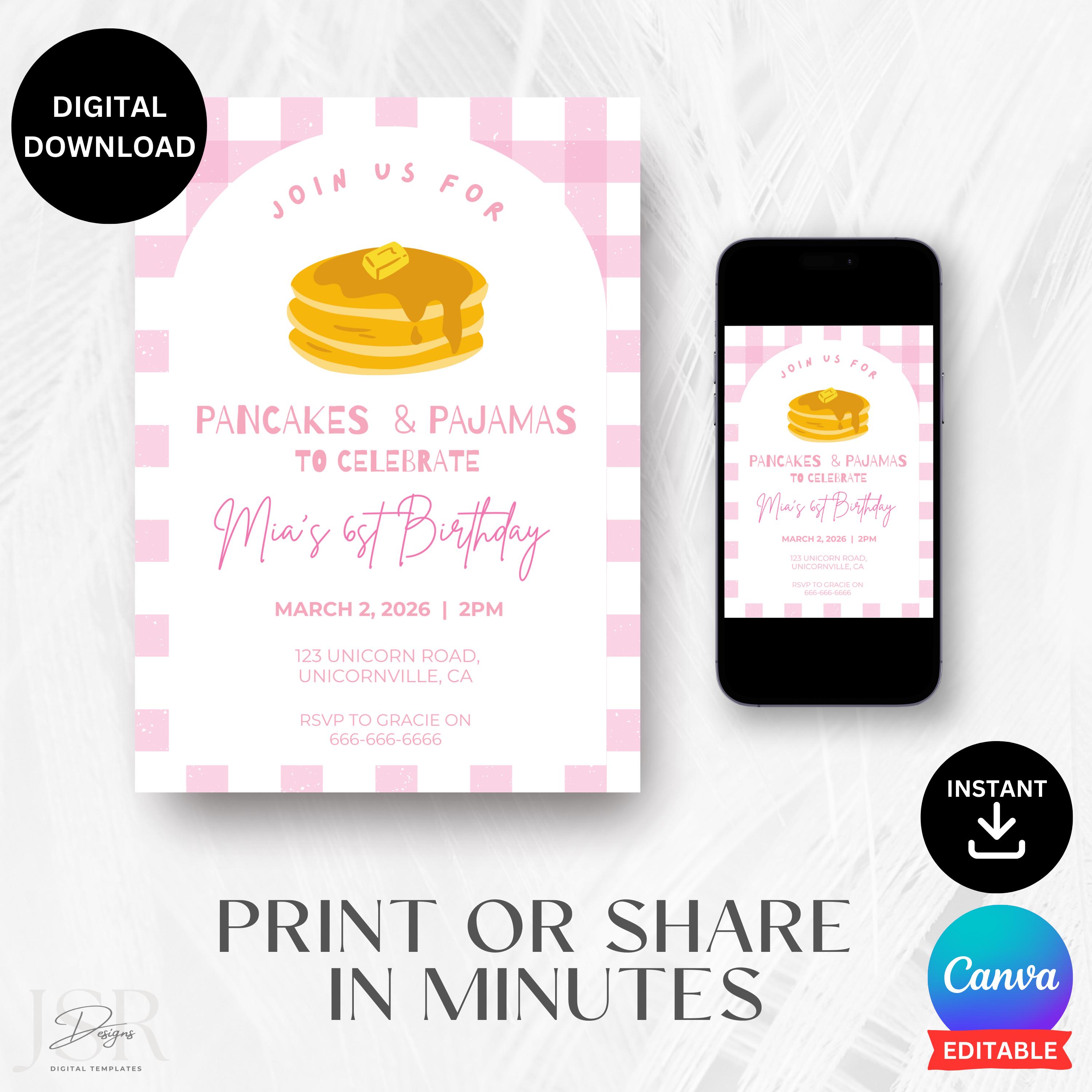 Pancake Party Invitation, Pancake Birthday Invitation, Kids Pancake ...