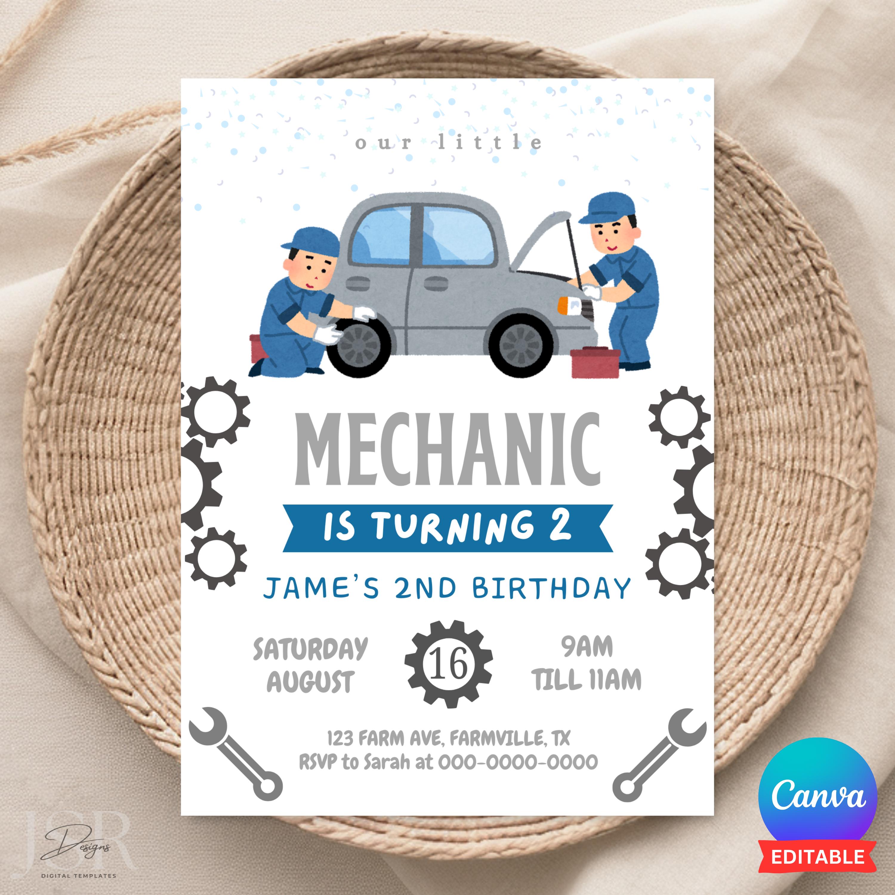 Mechanic Birthday Invitation Mechanic Party Invite Kids First Party ...