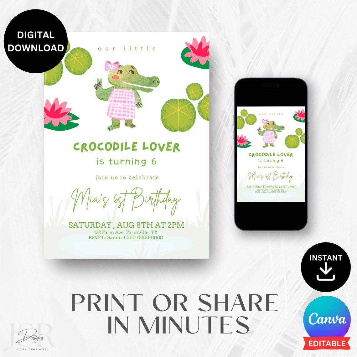 Crocodile Birthday Invitation, Crocodile Party Invitation, Kids ...