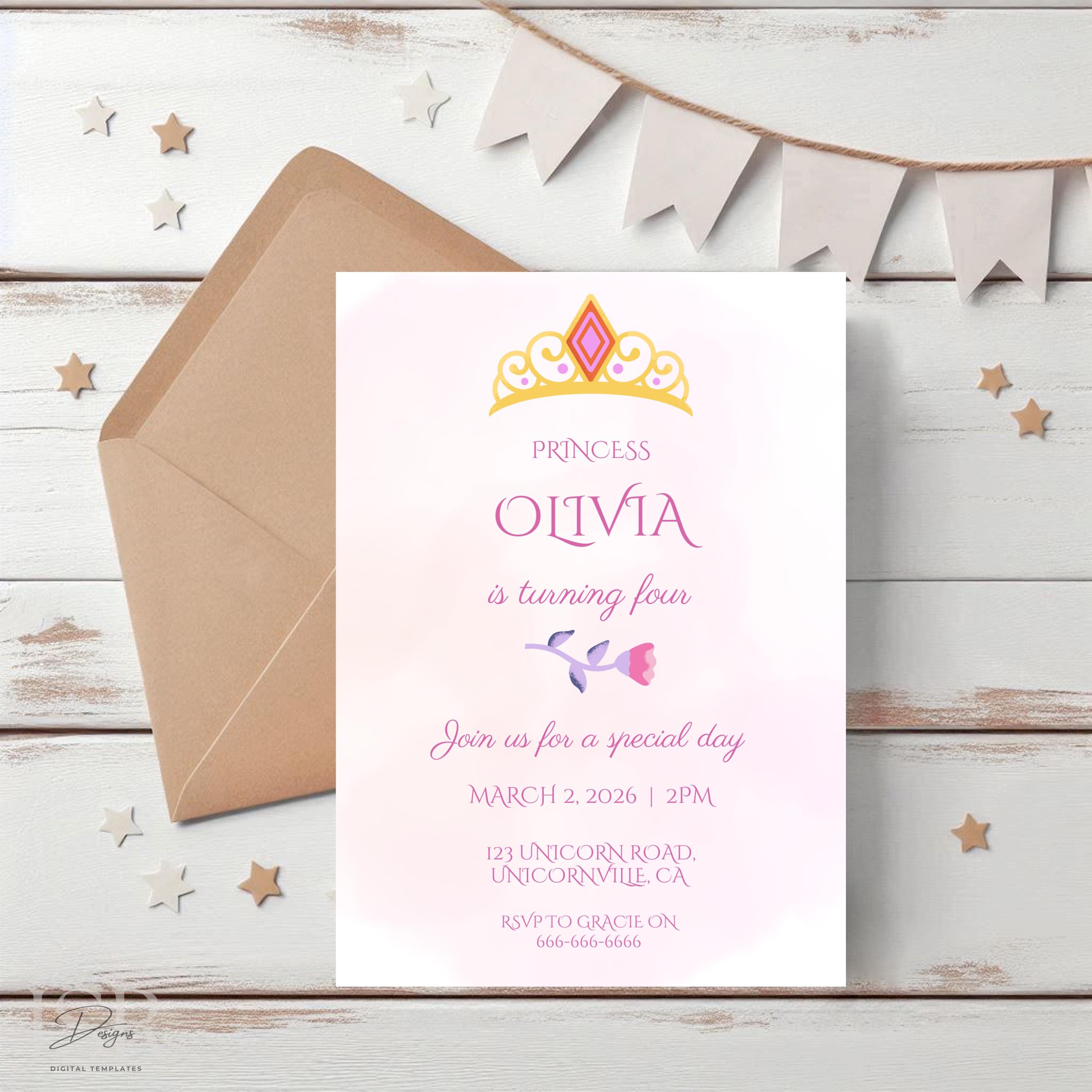 Princess Party Invite Princess Birthday Invite Princess Birthday ...