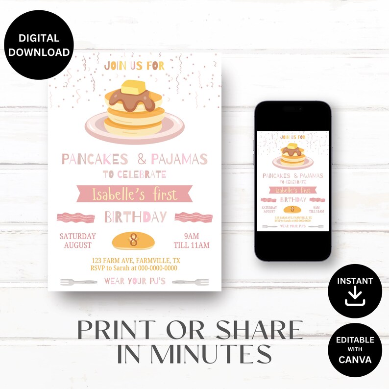 Pancake Party Invite Pancake Birthday Invite Pancake Birthday ...