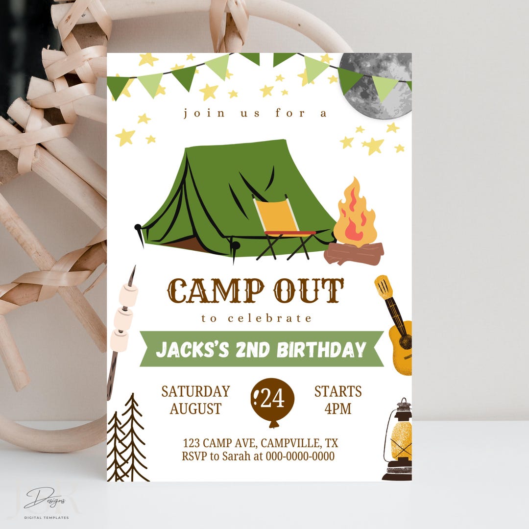 Camp Out Party Invite Camping Birthday Invitation Kids First Party ...