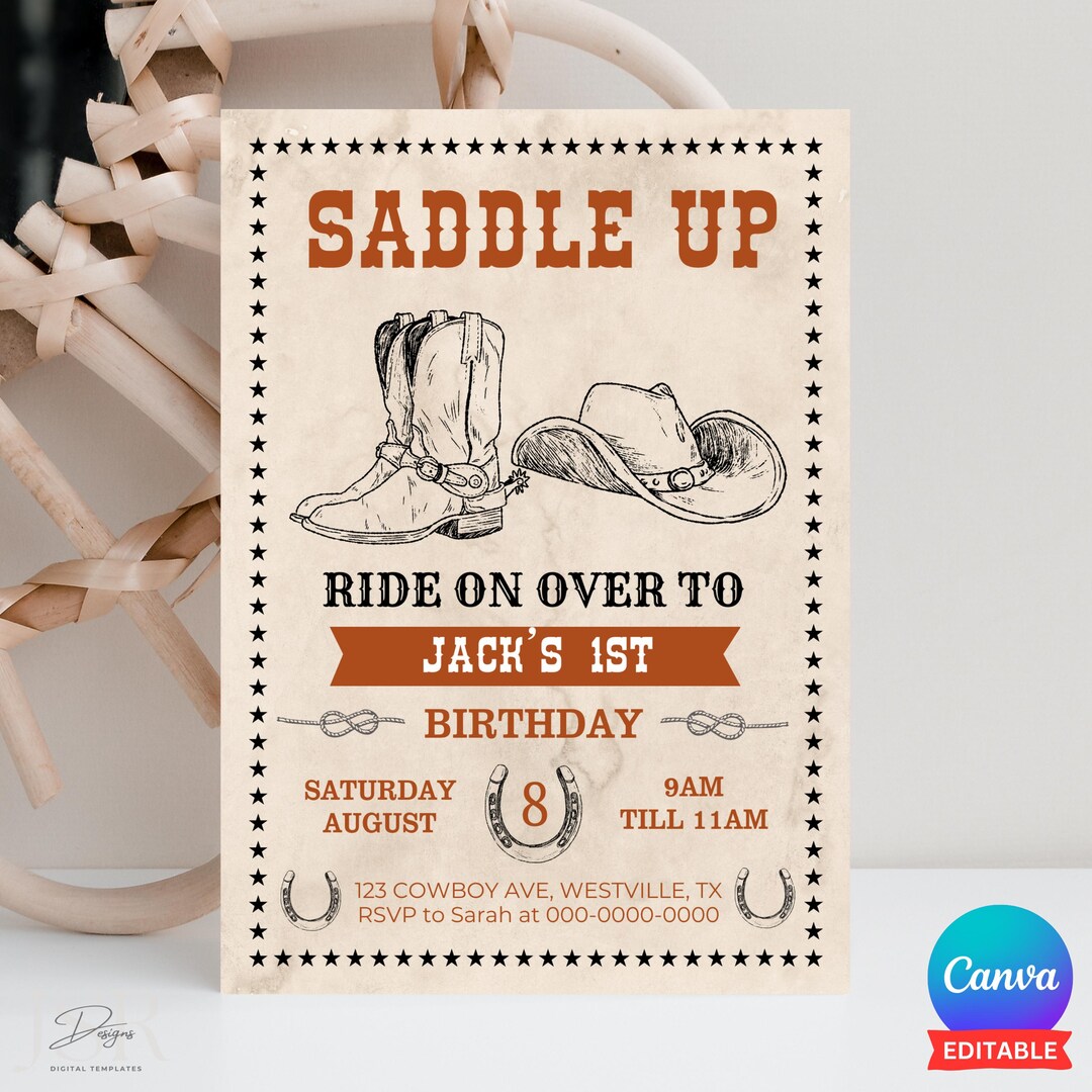 Cowboy Party Invite Cowboy Birthday Invitation Country Kids First Party ...