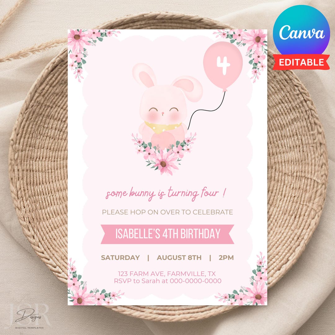 Bunny Party Invitation, Bunny Birthday Invitation, Kids Bunny Party ...