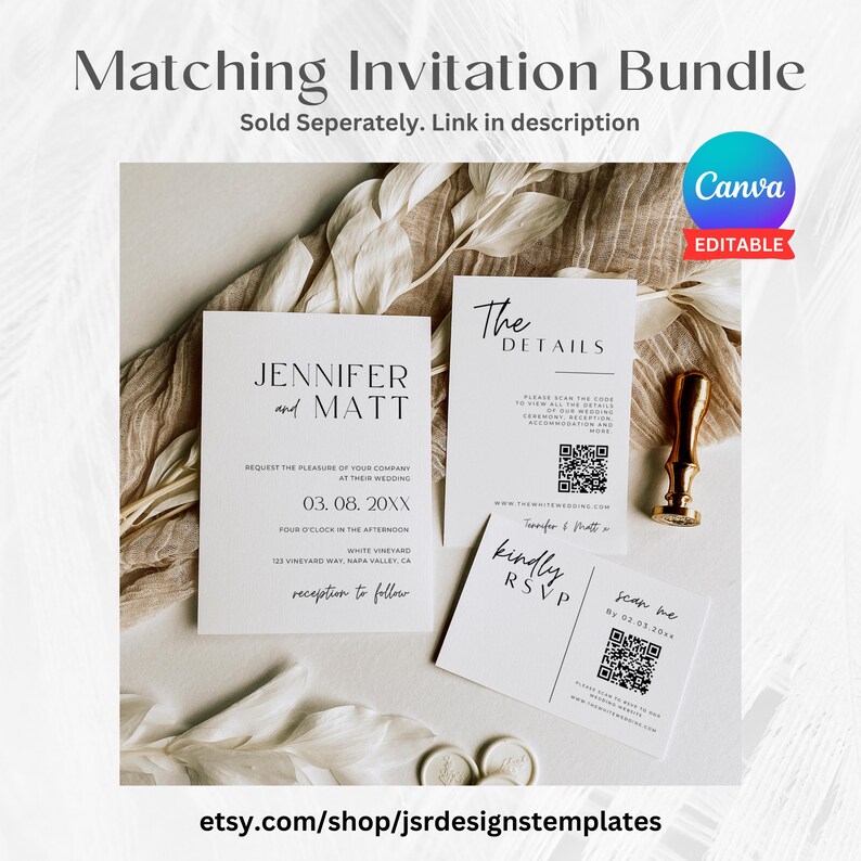 RSVP QR Code Invitation Wedding RSVP Modern Minimalist Invite Details ...