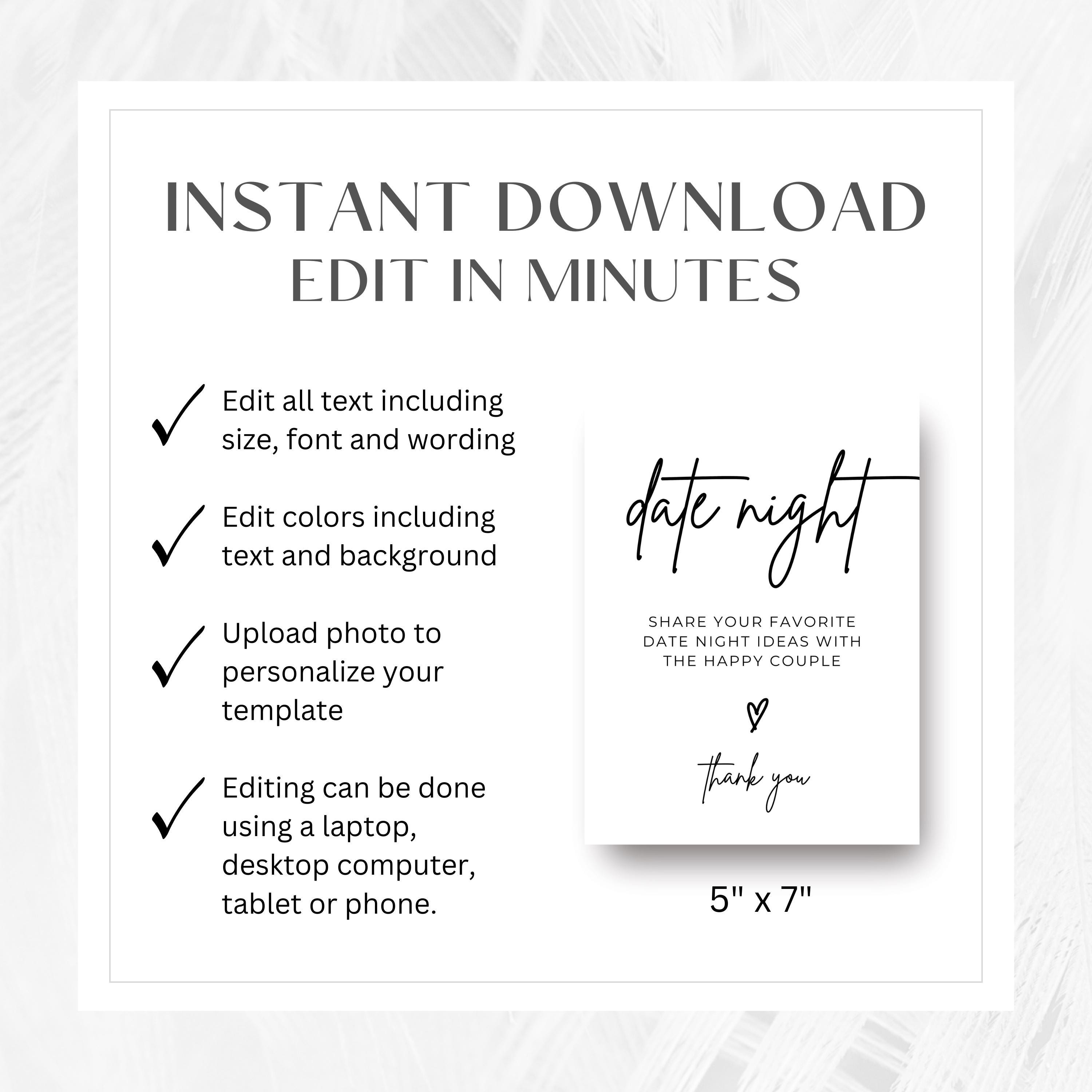 Date Night Wedding Sign Modern Date Night Ideas Card Date Night Ideas ...