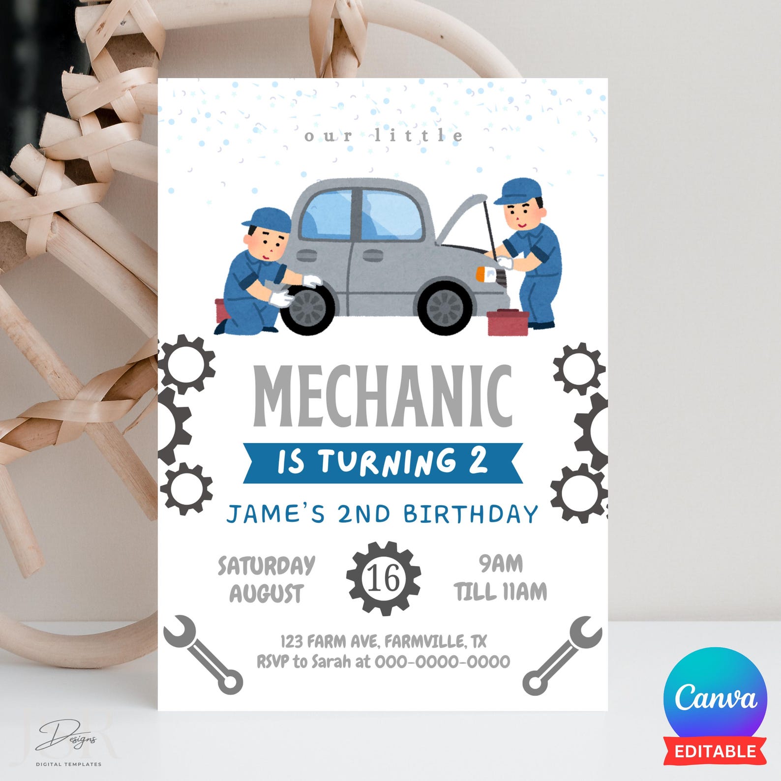 Mechanic Party Invite Mechanic Birthday Invitation Kids First Party ...