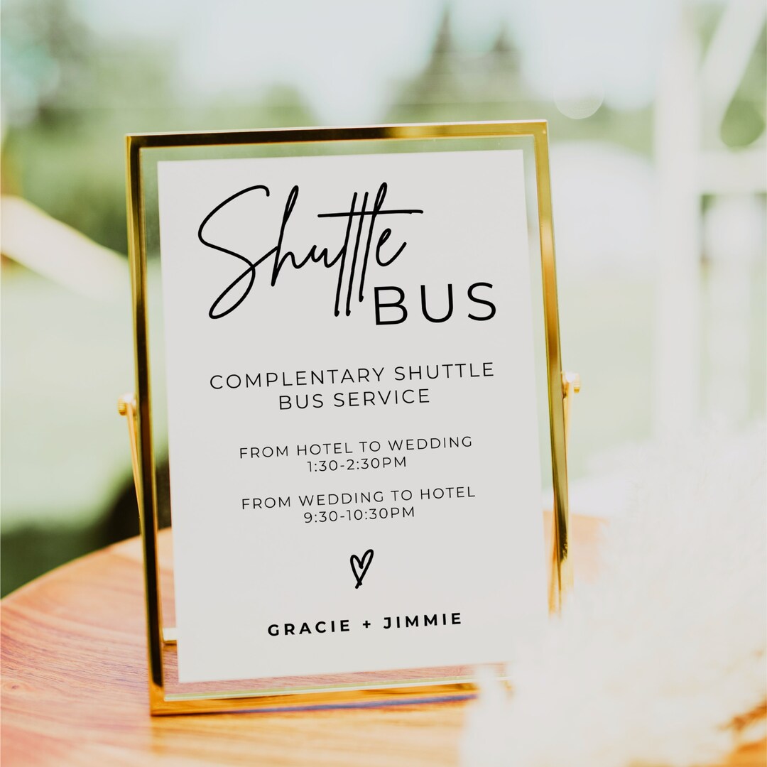 Shuttle Bus Sign, Wedding Transportation Sign, Modern Minimalist ...