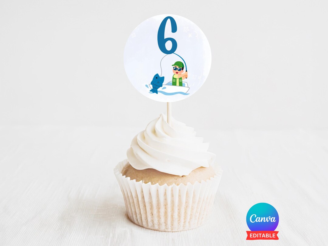 Editable Fishing Cupcake Toppers Lake Party Cake Toppers Fish Theme ...