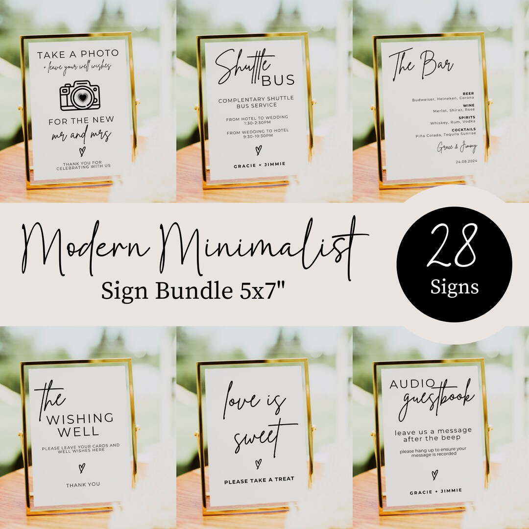 Modern Minimalist Wedding Signs, Wedding Sign Bundle Kit, Minimalist ...