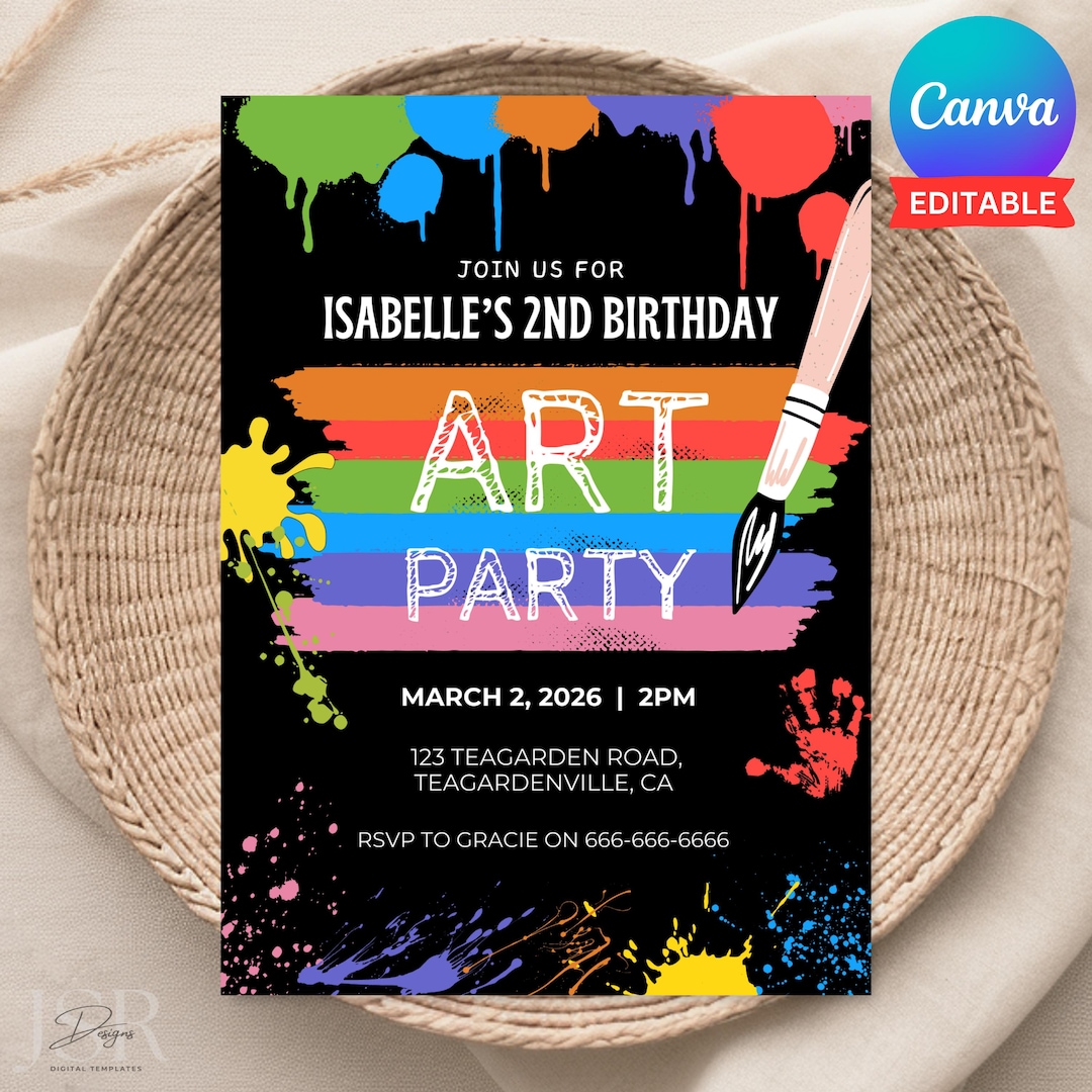 Paint Party Invite Art Birthday Invitation Kids Art Party Hand Painting ...