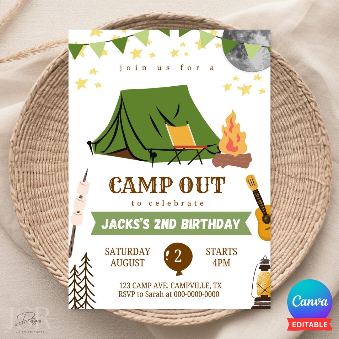 Camping Birthday Invitation Camp Out Party Invite Kids First Party ...