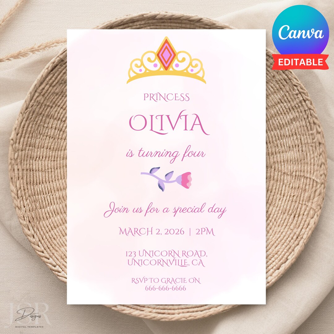 Princess Party Invite Princess Birthday Invite Princess Birthday ...