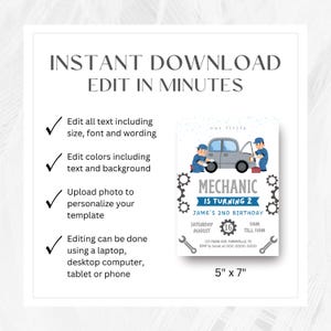 Mechanic Party Invite Mechanic Birthday Invitation Kids First Party ...
