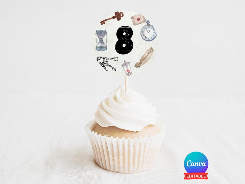 Editable Escape Room Cupcake Toppers Puzzle Party Cake Topper Mystery ...