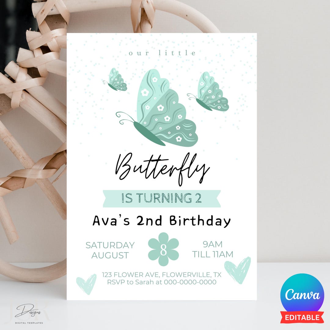 Butterfly Party Invite Kids Butterfly Birthday Invitation First Party ...