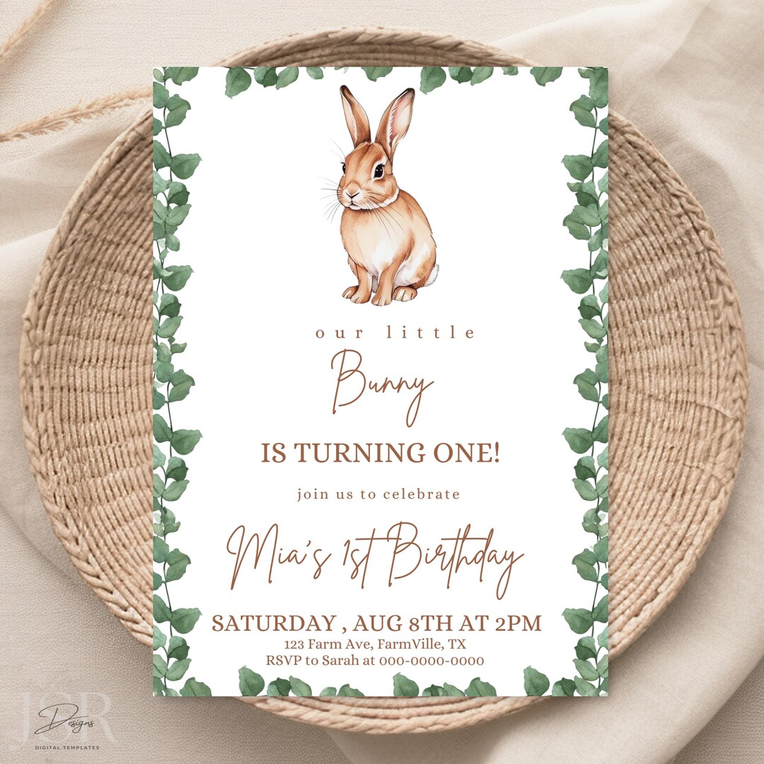 Bunny Birthday Invitation, Bunny Party Invite, Kids Bunny Party, Bunny ...