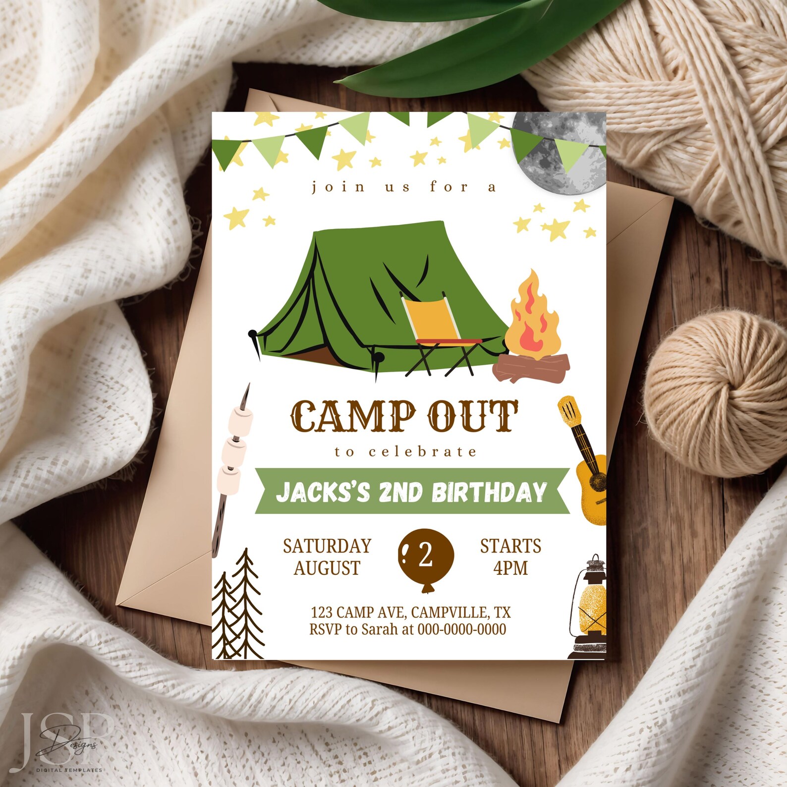 Camping Birthday Invitation Camp Out Party Invite Kids First Party ...