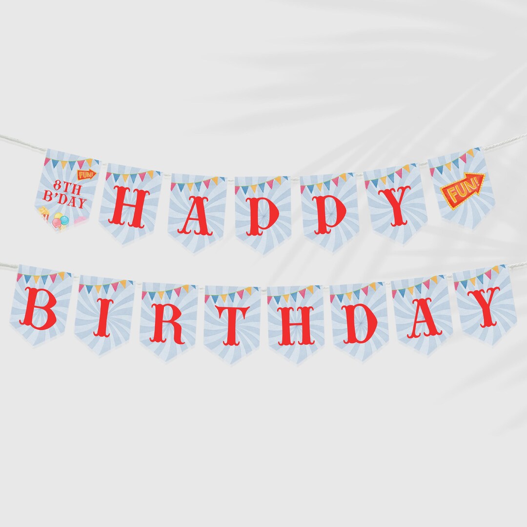 Editable Circus Banner Carnival Party Flag Decorations Circus Theme ...