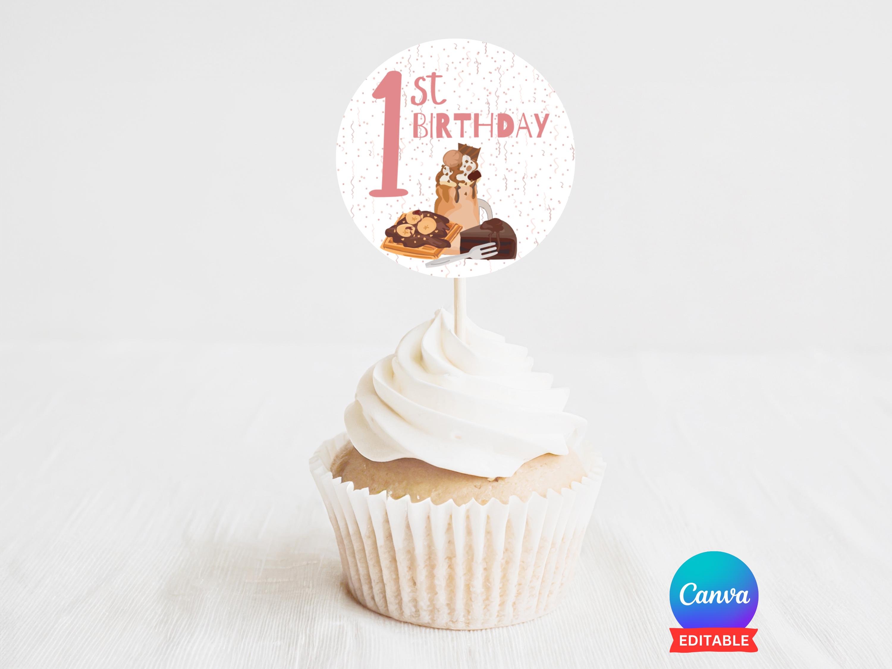 Editable Milkshake Cupcake Toppers Waffle Party Cake Toppers Diner ...