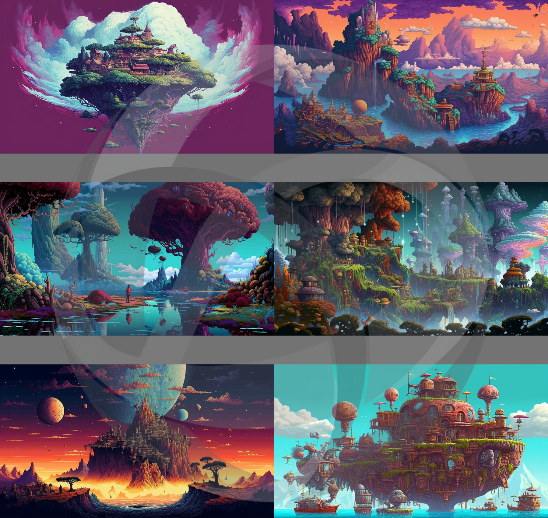 Fantasy Worlds Pixel Art Collection, Pixel Landscapes, Unique Png ...