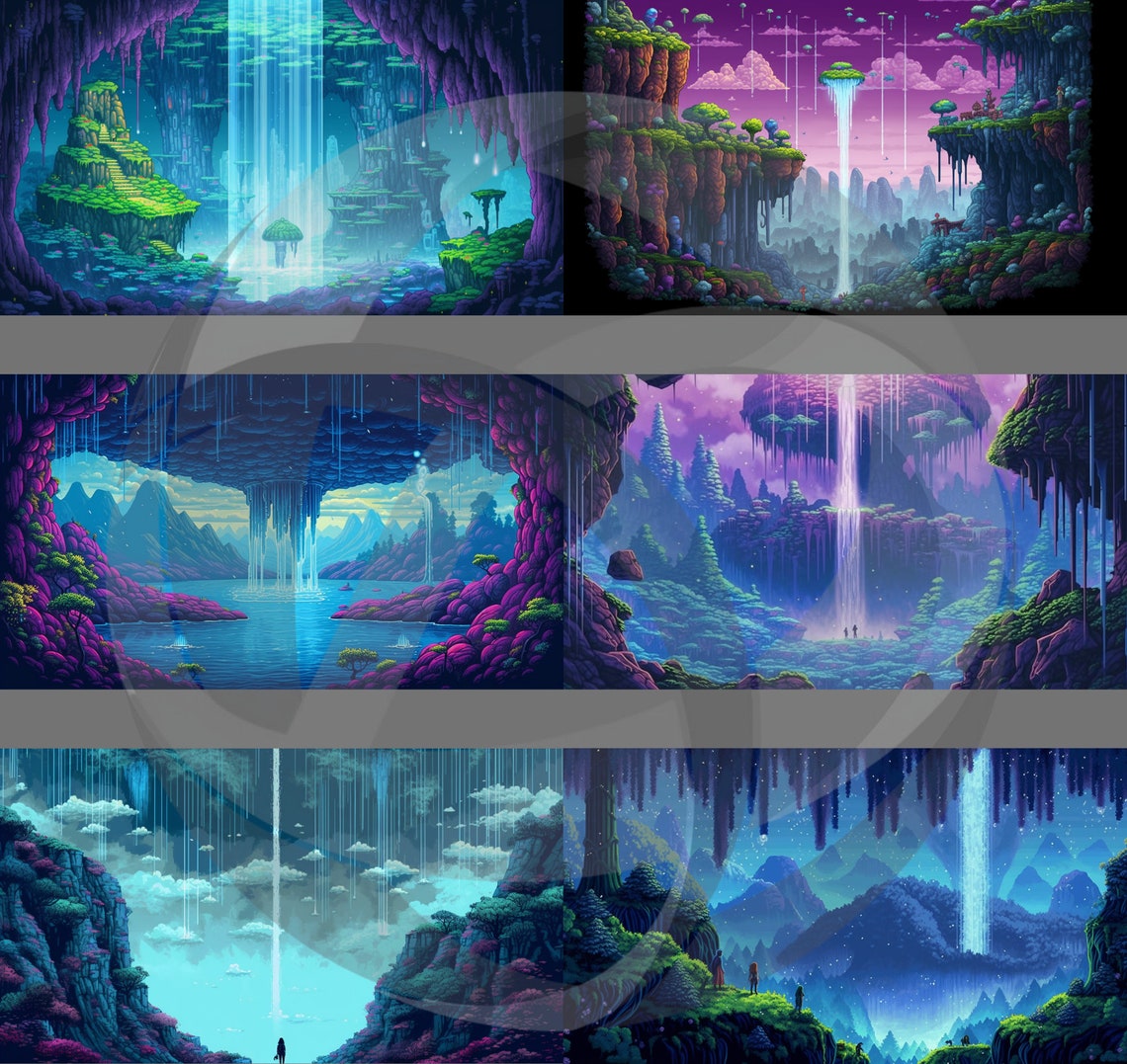 Fantasy Worlds Pixel Art Collection, Pixel Landscapes, Unique Png, Pixel Png, Book Graphics ...