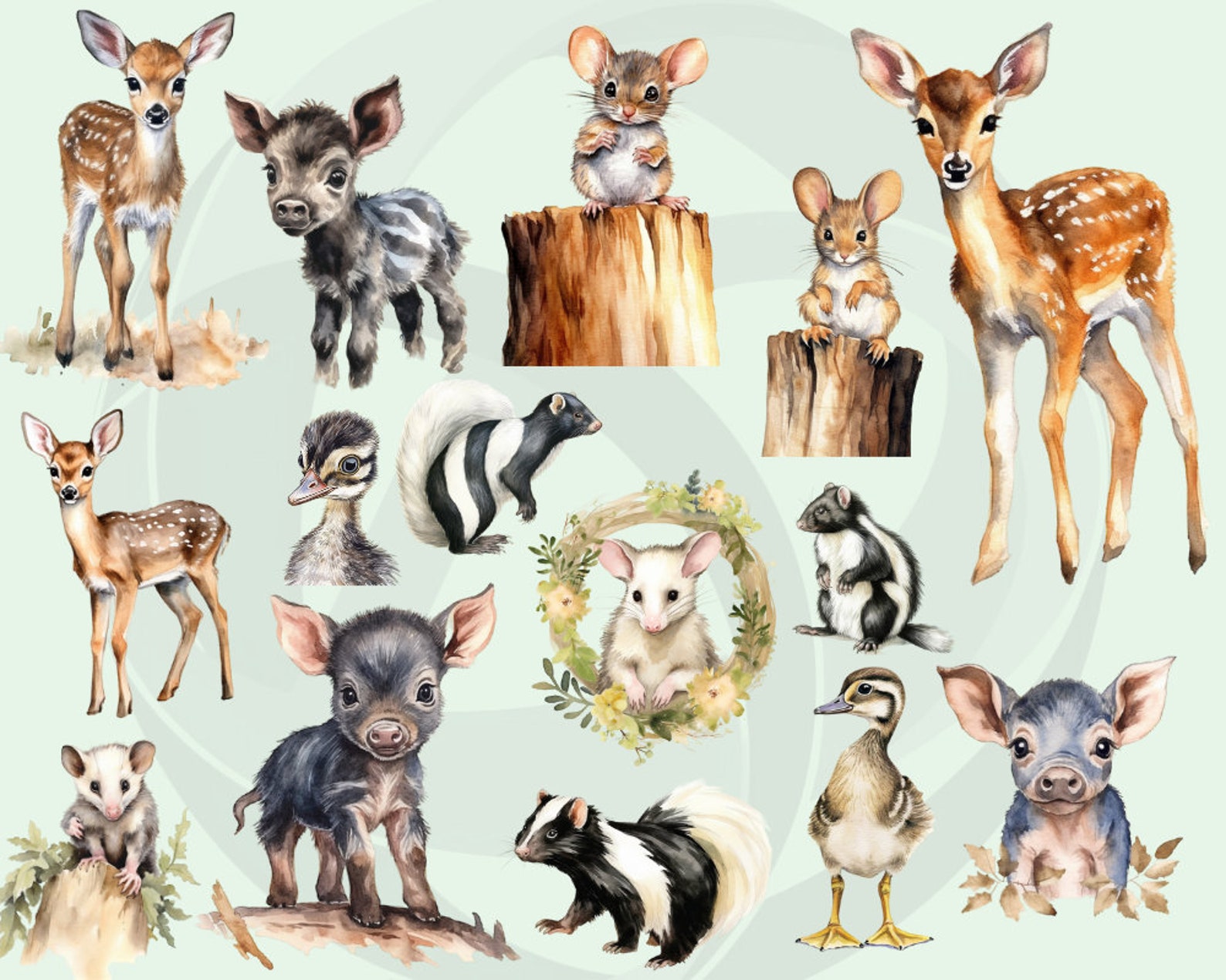 Watercolor Woodland Animals Clipart, Woodland Babies, Baby Animals ...
