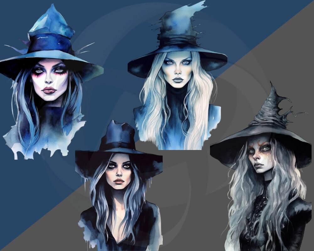Watercolor Witch Clipart, Witch Headshots, Mystical Clipart, Fantasy ...