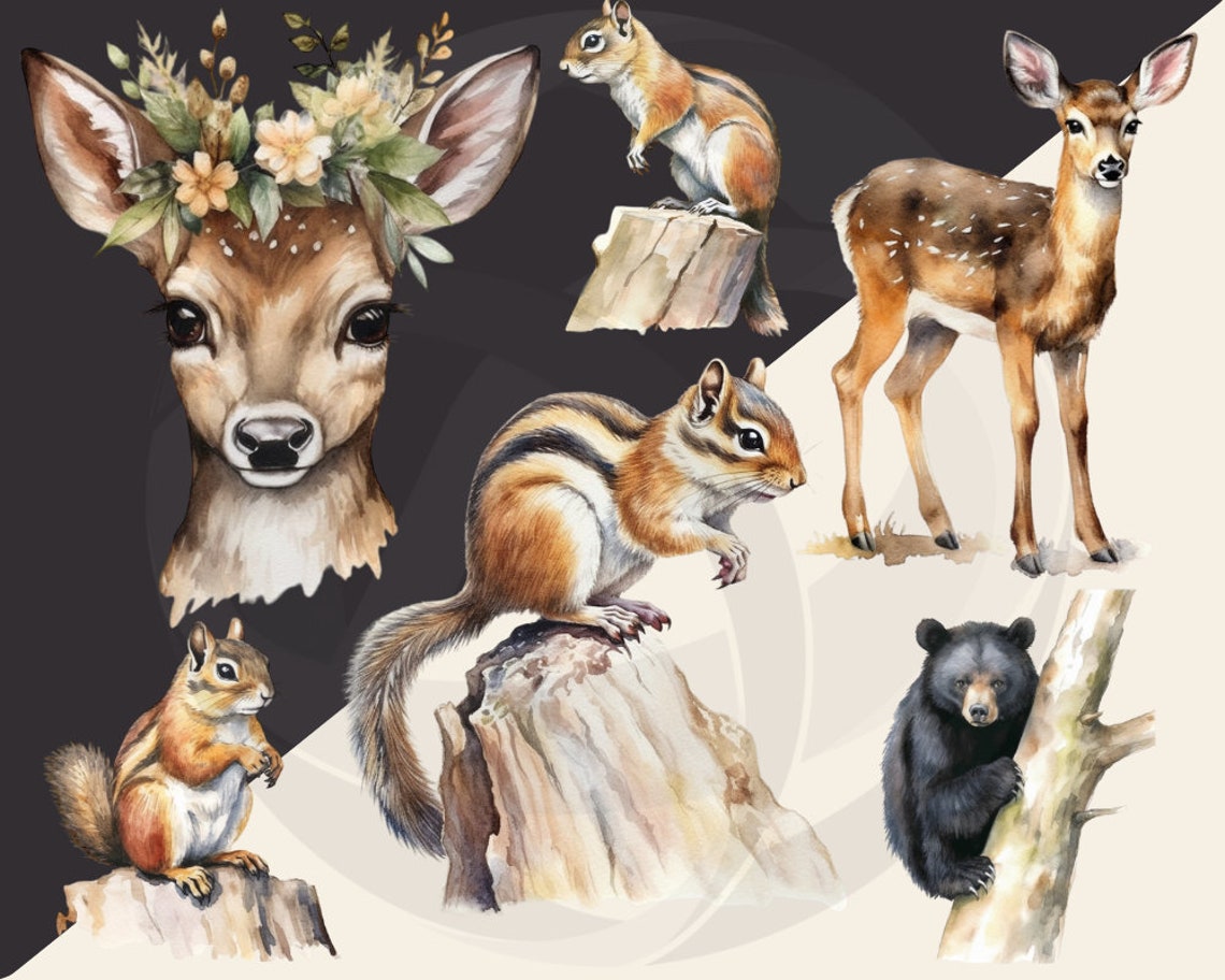 Watercolor Woodland Animals Clipart, Woodland Clipart, Baby Animals ...