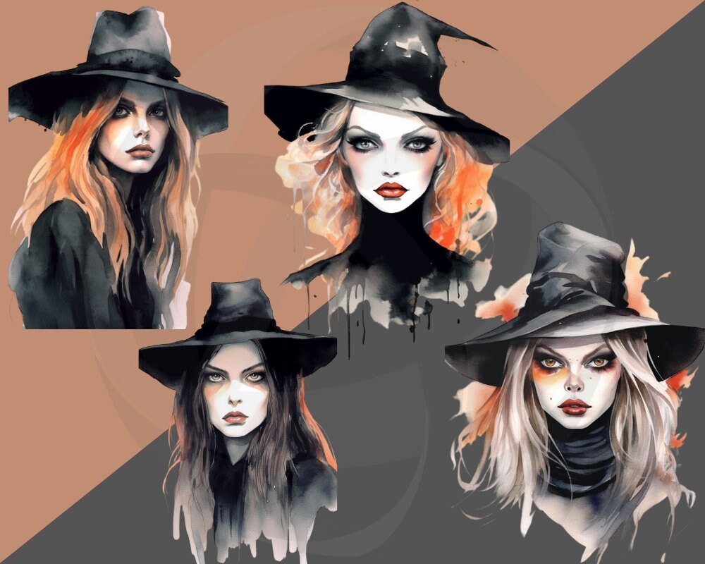 Watercolor Witch Clipart, Witch Headshots, Mystical Clipart, Fantasy ...