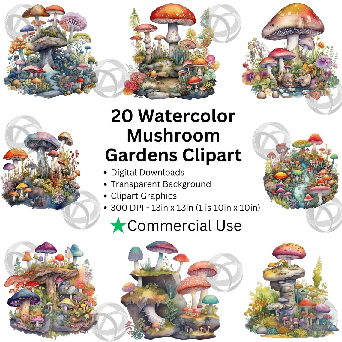 20 Watercolor Mushroom Clipart: Commercial License | Transparent ...