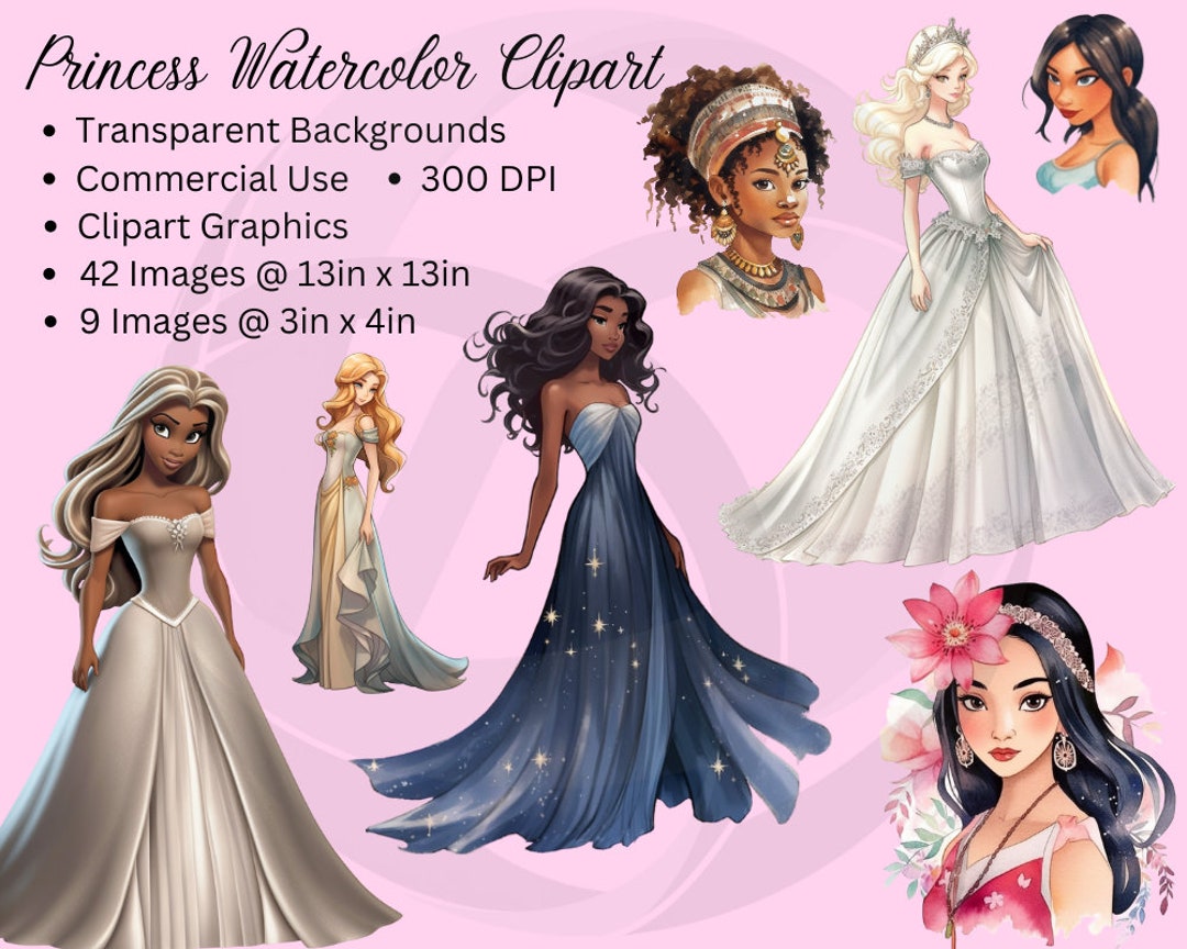 Watercolor Princess Clipart, Princess Decor, Princess Watercolor PNG ...