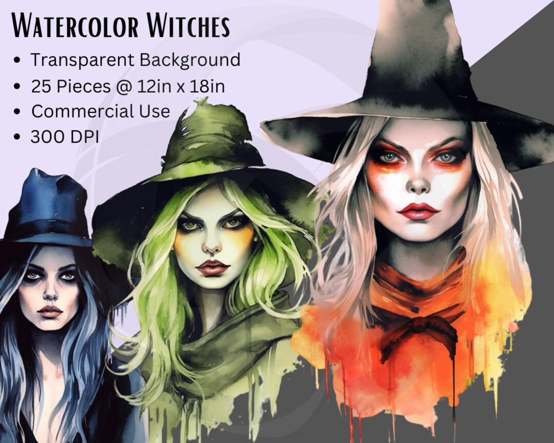Watercolor Witch Clipart, Witch Headshots, Mystical Clipart, Fantasy ...