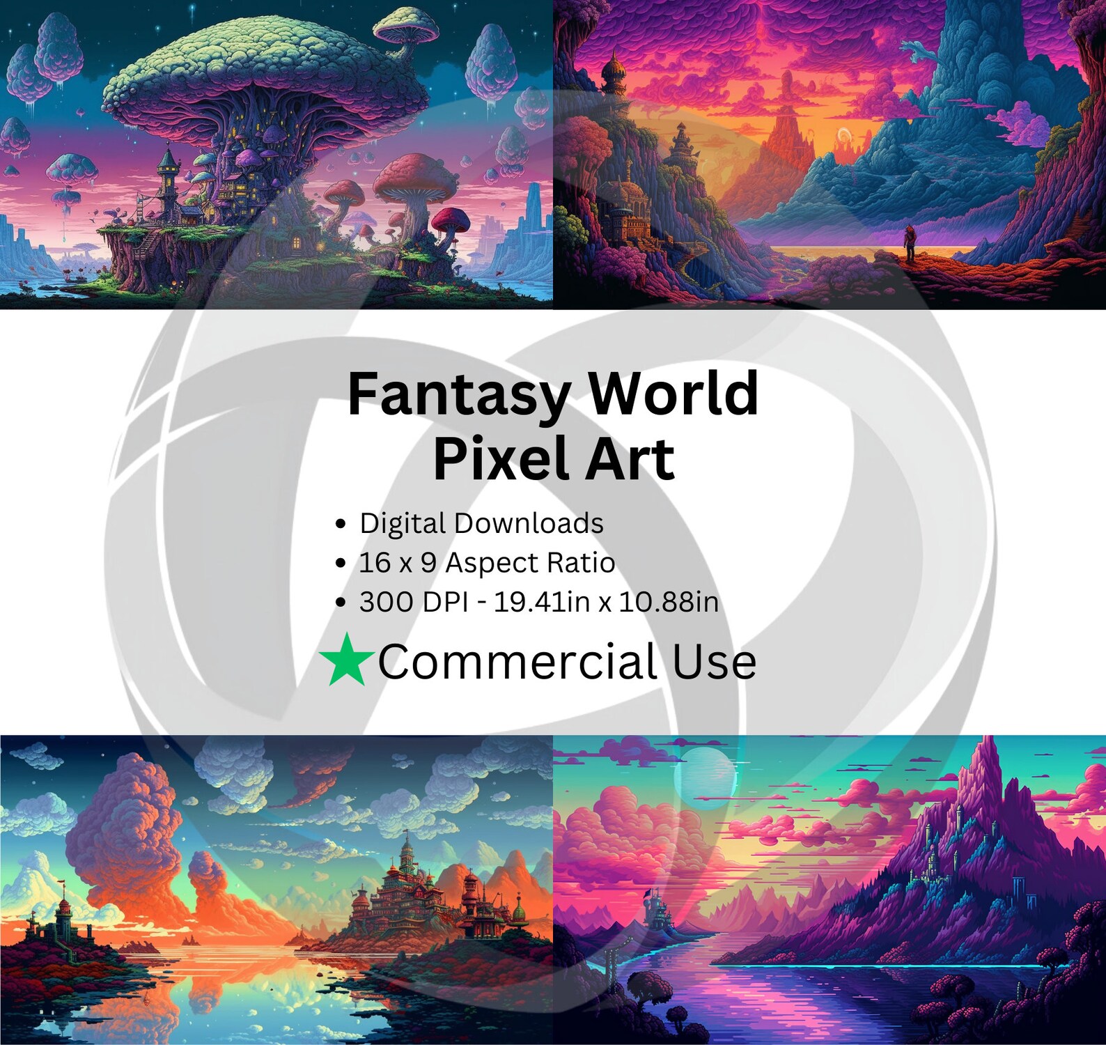 Fantasy Worlds Pixel Art Collection, Pixel Landscapes, Unique Png, Pixel Png, Book Graphics ...