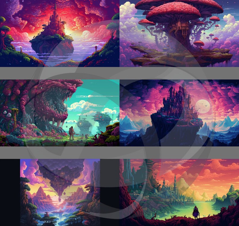 Fantasy Worlds Pixel Art Collection, Pixel Landscapes, Unique Png, Pixel Png, Book Graphics ...