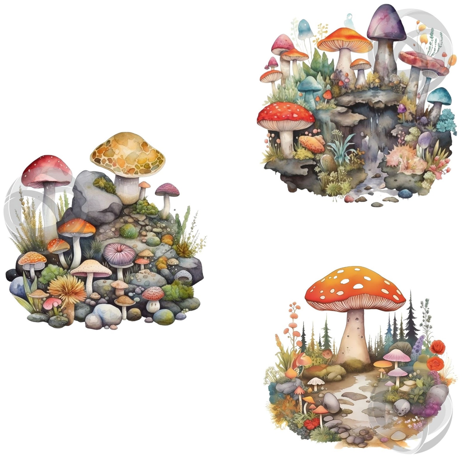 20 Watercolor Mushroom Clipart: Commercial License | Transparent ...