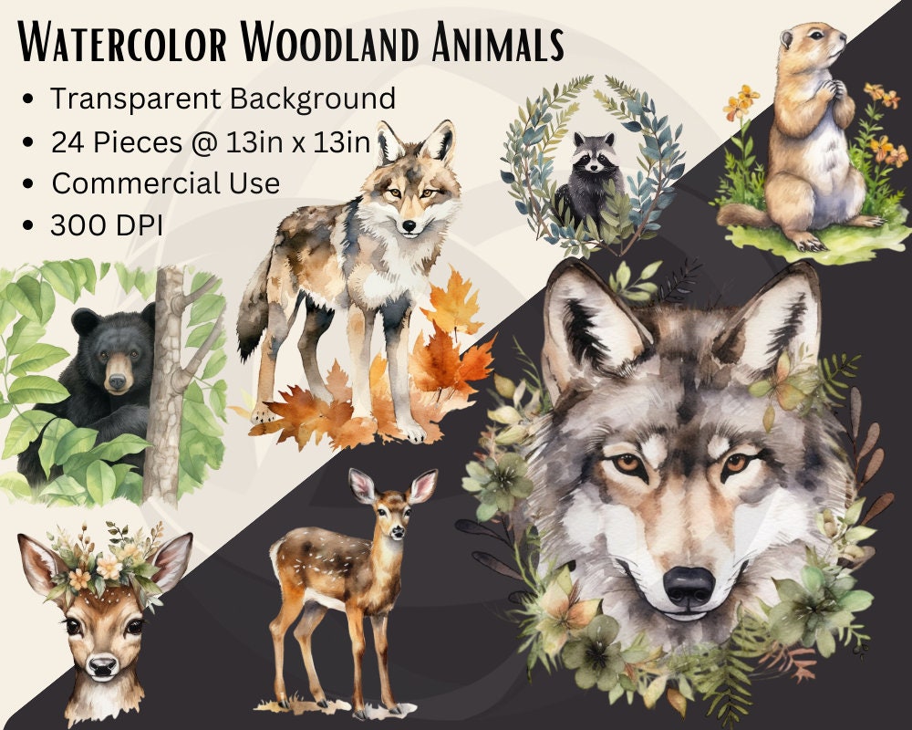 Watercolor Woodland Animals Clipart, Woodland Clipart, Baby Animals ...