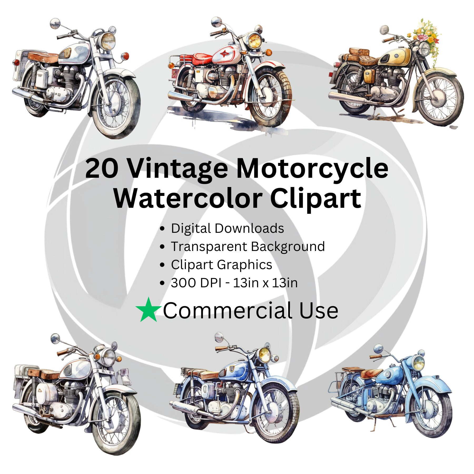 20 Watercolor Vintage Motorcycle Clipart Motorcycle PNG - Etsy